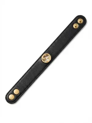 Gucci Blondie Leather Bracelet With Interlocking G Motif - Black