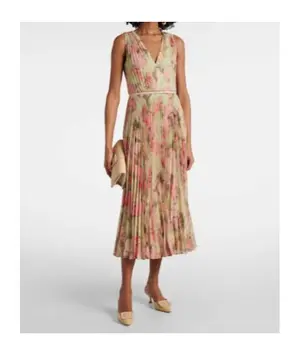 Max Mara Floral Plissé Georgette Midi Dress