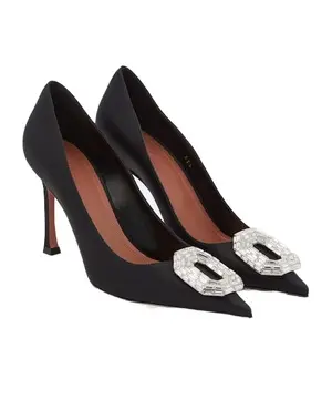Amina Muaddi Camelia Satin Pumps With Crystal Buckle
