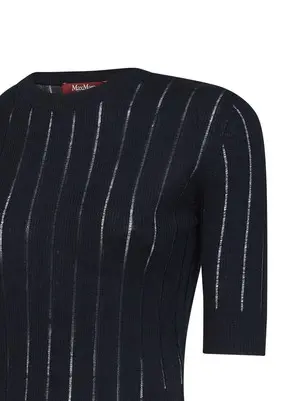 Max Mara Ribbed Knit Top With Raglan Sleeves - Navy Blue