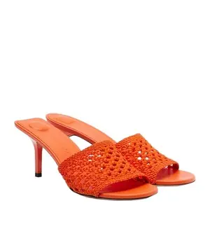 Jacquemus Woven Raffia-effect Mules - Orange