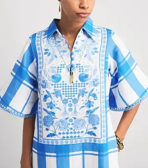 Verandah Printed Collared Tunic Midi Dress