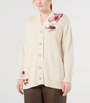 Marina Rinaldi Cotton Sequin Floral Cardigan