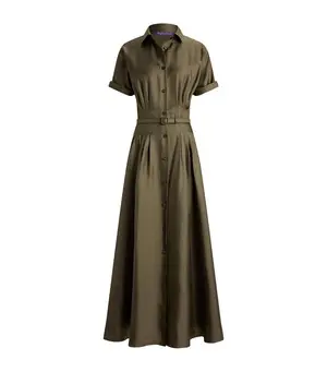 Ralph Lauren Silk Donatella Midi Shirt Dress - Green