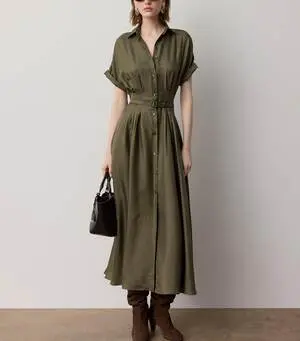 Ralph Lauren Silk Donatella Midi Shirt Dress - Green