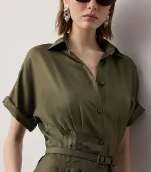 Ralph Lauren Silk Donatella Midi Shirt Dress - Green