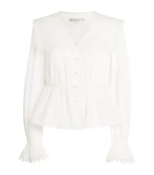 Barbour Cotton Tisbury Blouse With Sailor Collar And Peplum Hem