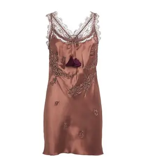 TORLOWEI Silk Patsy Mini Slip Dress With Lace Appliqués