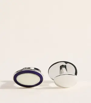DEAKIN & FRANCIS Sterling Silver And Enamel Oval Cufflinks - Blue
