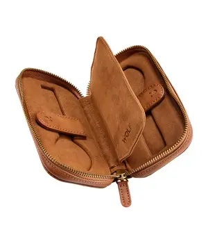 Wolf Brogue Zipped Watch Case With Brass Hardware