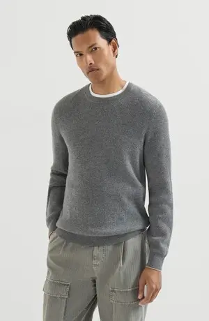 Brunello Cucinelli Cashmere English Rib Sweater Dark Grey
