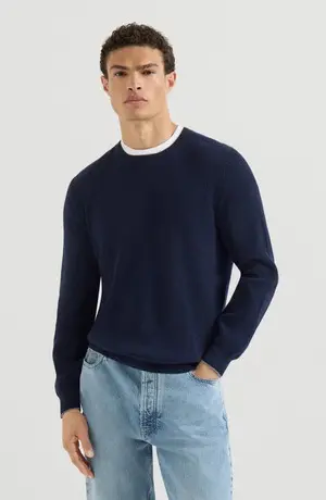 Brunello Cucinelli Cashmere English Rib Sweater - Navy Blue