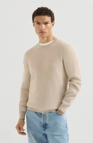 Brunello Cucinelli Cashmere English Rib Sweater Sand