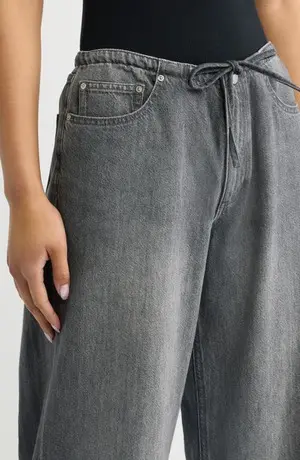 DL1961 Dl Aura Sienna Low Slung Drawstring Wide Leg Jeans - Ash Grey Aura