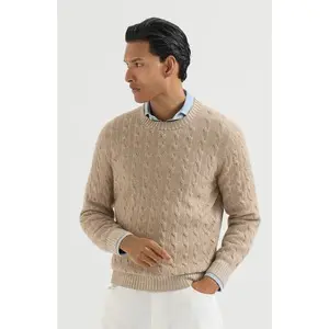 Brunello Cucinelli Cashmere Vanisé Cable Knit Sweater Brown