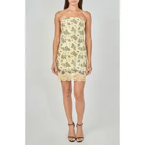 Endless Rose Floral Sequin Strapless Minidress - Lemon Multi