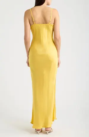 Deluc Trevi Sleeveless Satin Maxi Dress With Frills