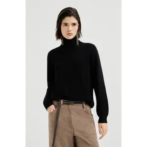 Brunello Cucinelli Cashmere English Rib Turtleneck Sweater With Monili - Black