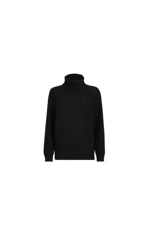Brunello Cucinelli Cashmere English Rib Turtleneck Sweater With Monili - Black