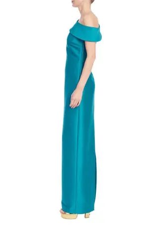 Badgley Mischka One-shoulder Satin Column Gown