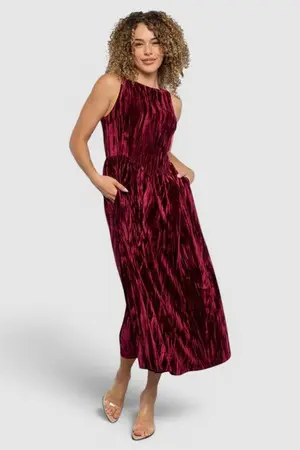 BALTIC BØRN Octavia Velvet Midi Dress - Cranberry