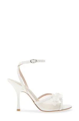 STUART WEITZMAN Floral Appliqué Ankle Strap Sandal