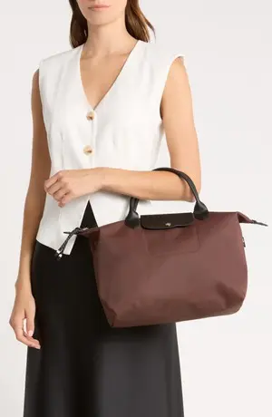 Longchamp Le Pliage Energy Canvas Handbag With Leather Trim - Cocoa