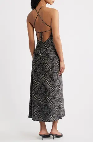 Lulus Tate Bandana Print Midi Dress