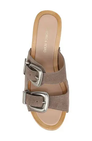 Veronica Beard Halifax-2 Leather Slide Sandal - Bark Suede