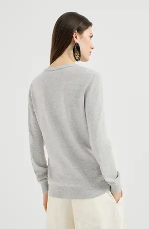 Brunello Cucinelli Cashmere Sweater With Monili - Light Grey