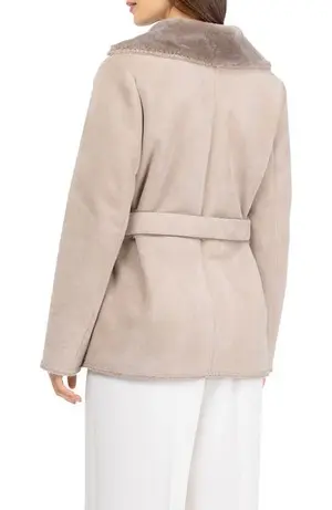 Gorski Genuine Shearling Belted Jacket With Whipstitch Trim