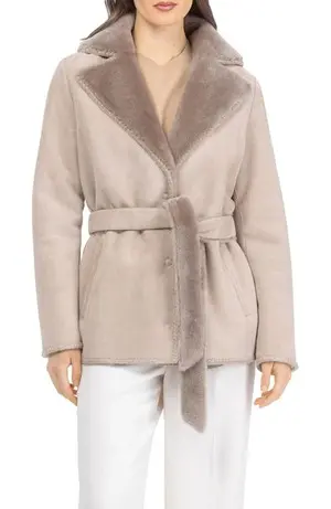 Gorski Genuine Shearling Belted Jacket With Whipstitch Trim