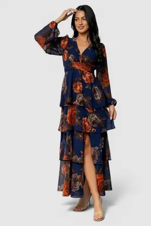 BALTIC BØRN Mariella Tiered Maxi Dress - Navy + Rust