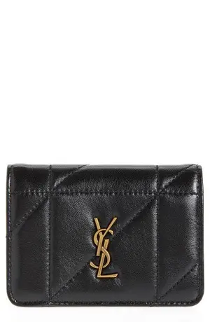 Saint Laurent Jamie Carré Rive Gauche Matelassé Leather Bifold Card Case - Noir