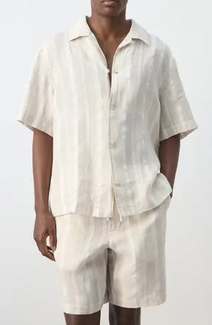 Mango Stripe Linen & Cotton Blend Bowling Shirt