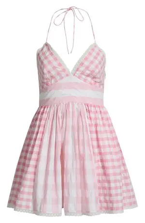 LoveShackFancy Arletta Gingham Halter Mini Dress - Watermelon Waves