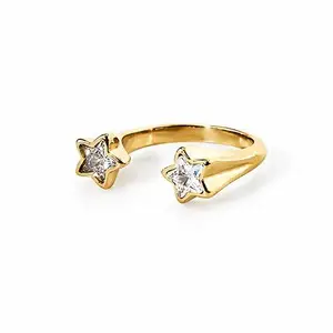 MEIDEYA Crystal Double Star Ring - Gold
