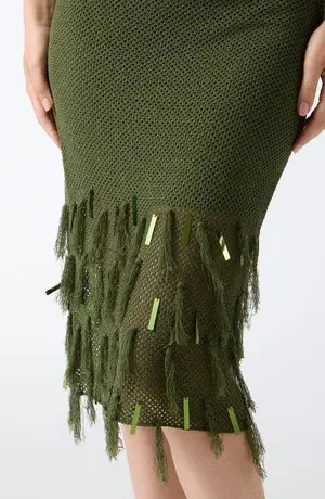 Guess Myra Lace Back Fringed Midi Dress