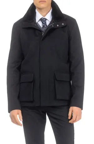Gorski Wool Jacket With Detachable Genuine Shearling Collar - Black/black