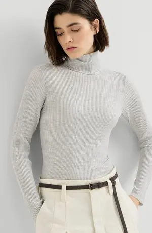 Brunello Cucinelli Ribbed Cashmere And Silk Blend Turtleneck Sweater - Light Grey