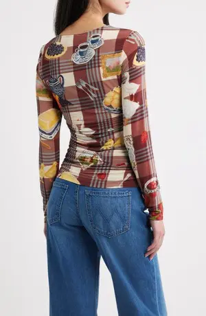 Farm Rio Country Table Tartan Ruched Top