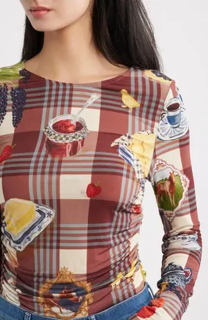 Farm Rio Country Table Tartan Ruched Top