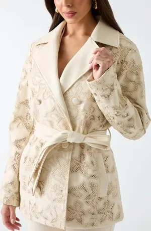 MARCIANO Ramona Lace Faux Leather Short Trench Coat
