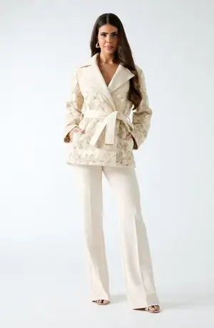 MARCIANO Ramona Lace Faux Leather Short Trench Coat