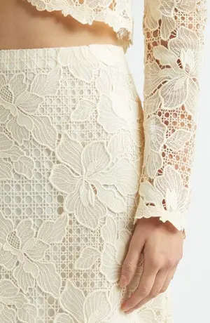 Lela Rose Lattice Guipure Lace Midi Skirt