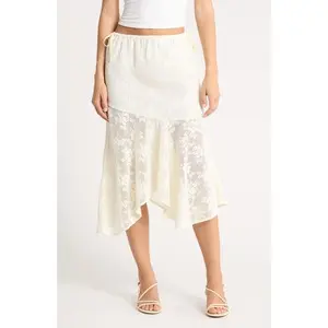 MUSE ASSEMBLY Floral Lace Asymmetric Midi Skirt - Ecru