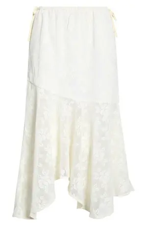 MUSE ASSEMBLY Floral Lace Asymmetric Midi Skirt