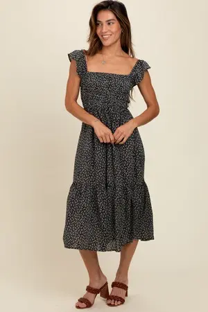 PINKBLUSH Ruffle Strap Smocked Floral Midi Dress