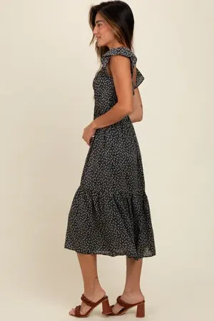 PINKBLUSH Ruffle Strap Smocked Floral Midi Dress