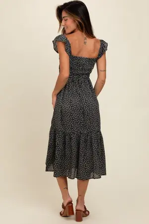 PINKBLUSH Ruffle Strap Smocked Floral Midi Dress
